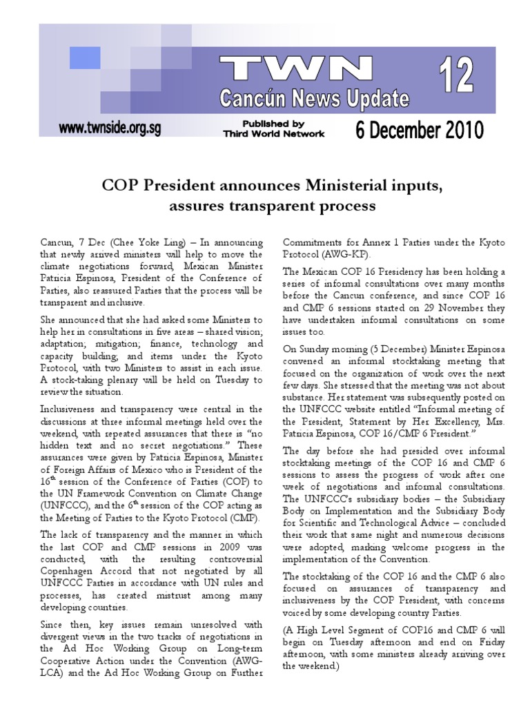 TWN #12 COP President Announces Ministerial Inputs, Assures Transparent ...
