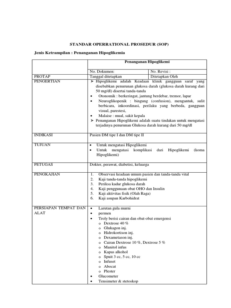 Protap Penanganan Hipoglikemia | PDF