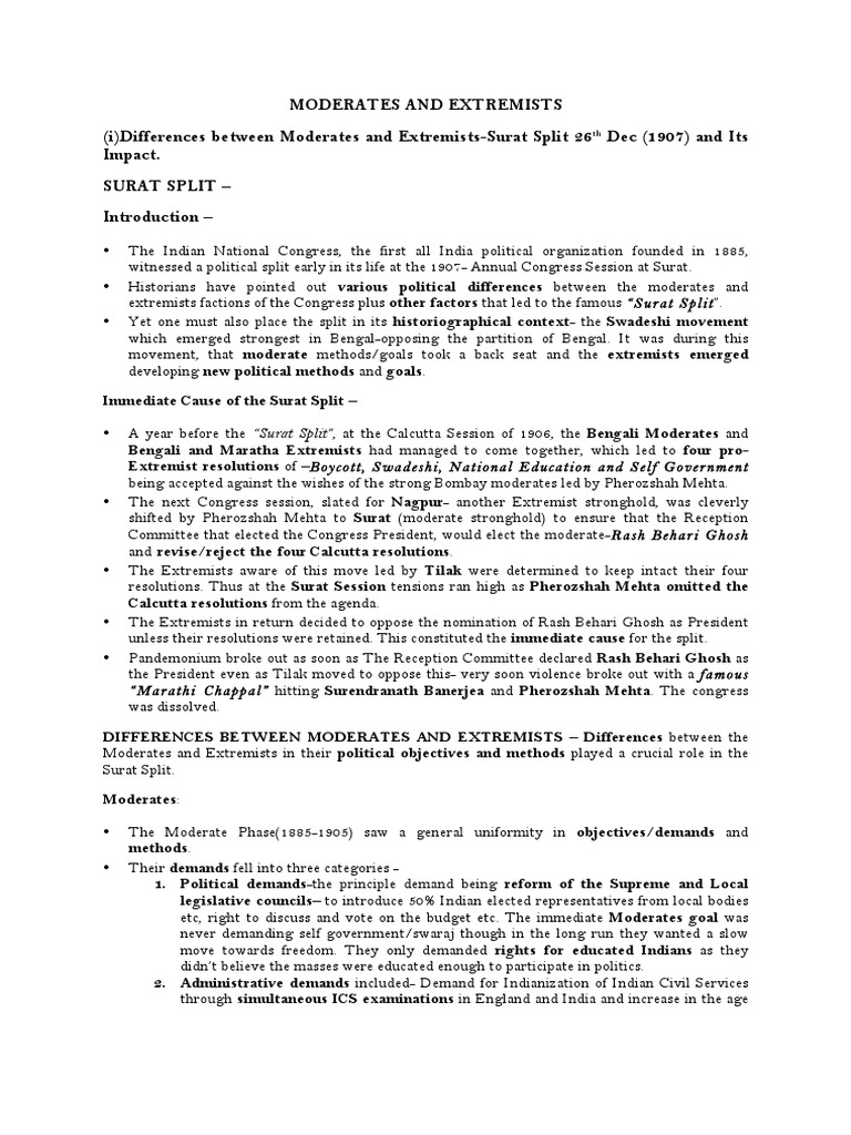 Surat Split: Moderates vs Extremists | PDF | British Raj | Indian ...