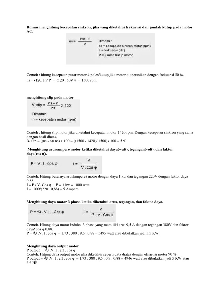 Rumus Daya dan Arus Motor 3 Fasa | PDF
