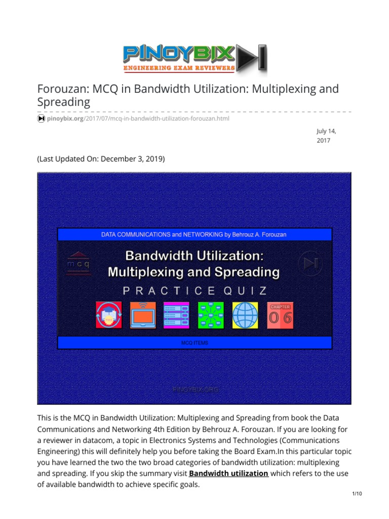 Forouzan MCQ in Bandwidth Utilization Multiplexing and Spreading PDF | PDF | Multiplexing ...