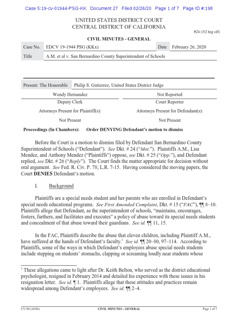 Order Denying Defendant's Motion To Dismiss | PDF | Negligence | Justice