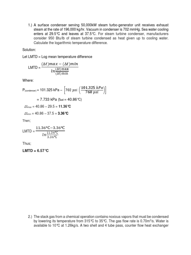 Log Mean Temperature Difference Calculations | PDF | Heat Exchanger ...