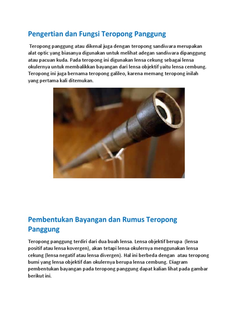 Pengertian Dan Fungsi Teropong Panggung | PDF