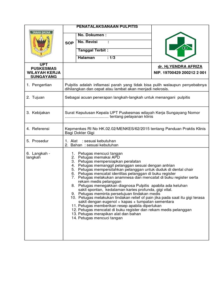 SOP 3. Edit PENATALAKSANAAN PULPITIS IRREVERSIBLE | PDF