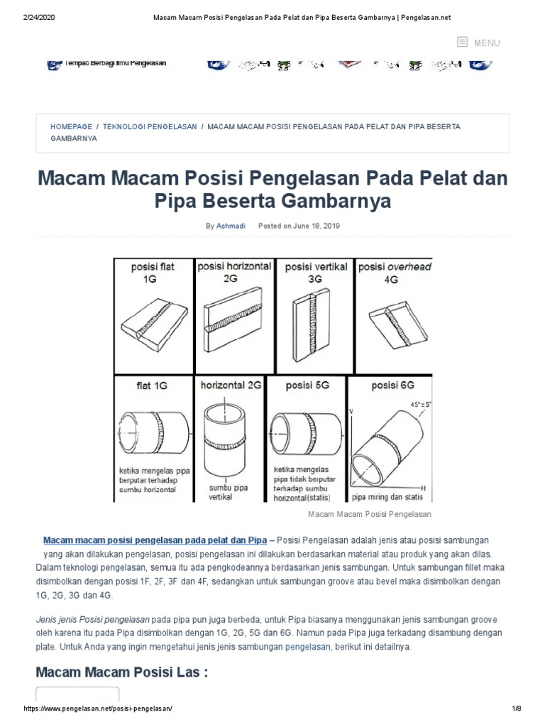 Macam Macam Posisi Pengelasan Pada Pelat Dan Pipa Beserta Gambarnya | PDF