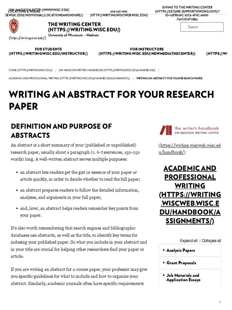 Writing An Abstract For Your Research Paper - The Writing Center - UW ...