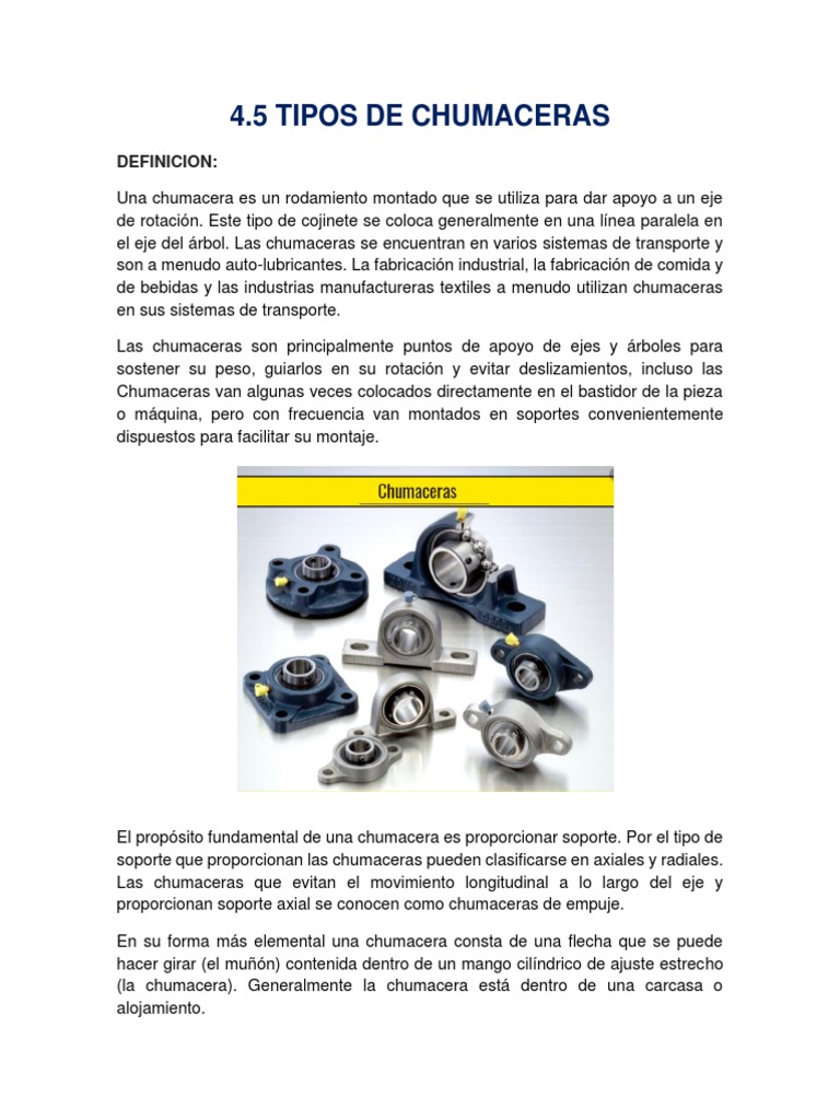Tipos y Funciones de Chumaceras | PDF | Física Aplicada e ...