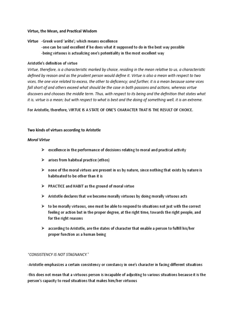 Virtue, Mean, Practical Wisdom | PDF | Virtue | Philosophical Theories