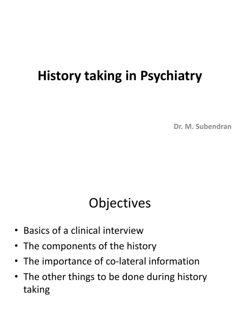 History Taking in Psychiatry-1 | PDF | Mood Disorders | Psychoactive Drugs