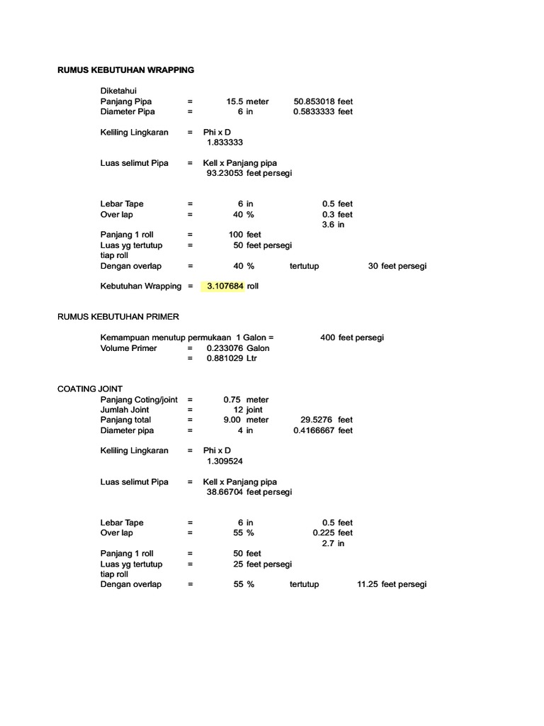 Cal Kebutuhan Wrapping Pipa | PDF