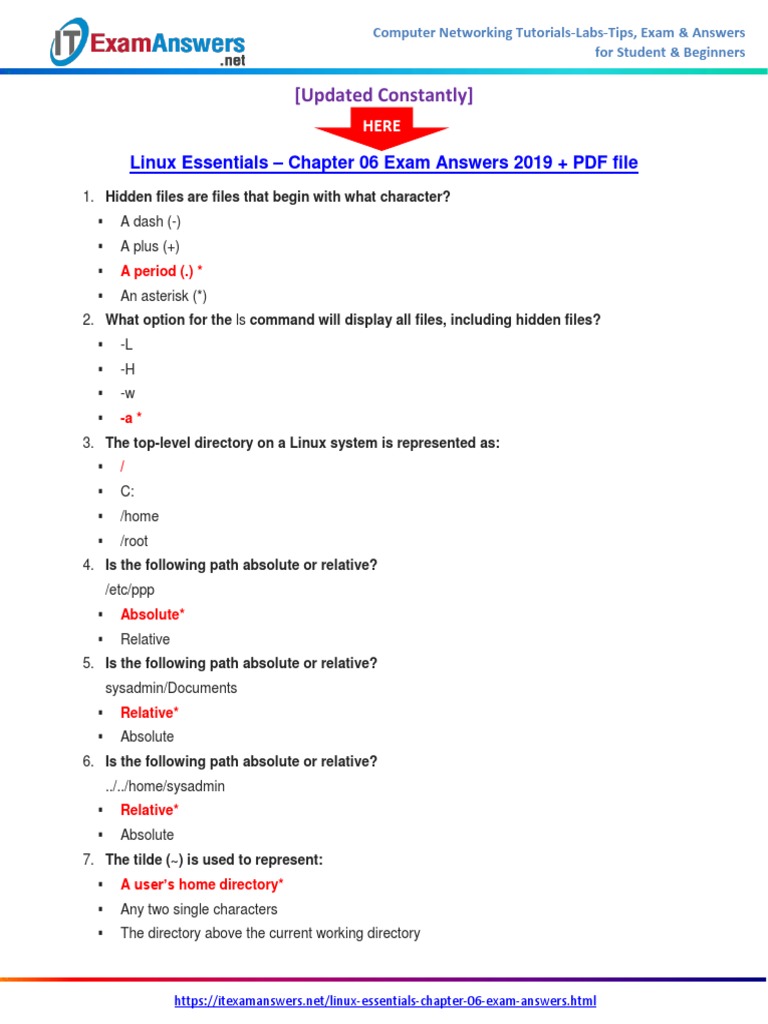 Linux Essentials Chapter 06 Exam Answers 2019 Pdf Pdf Directory Computing Computer File