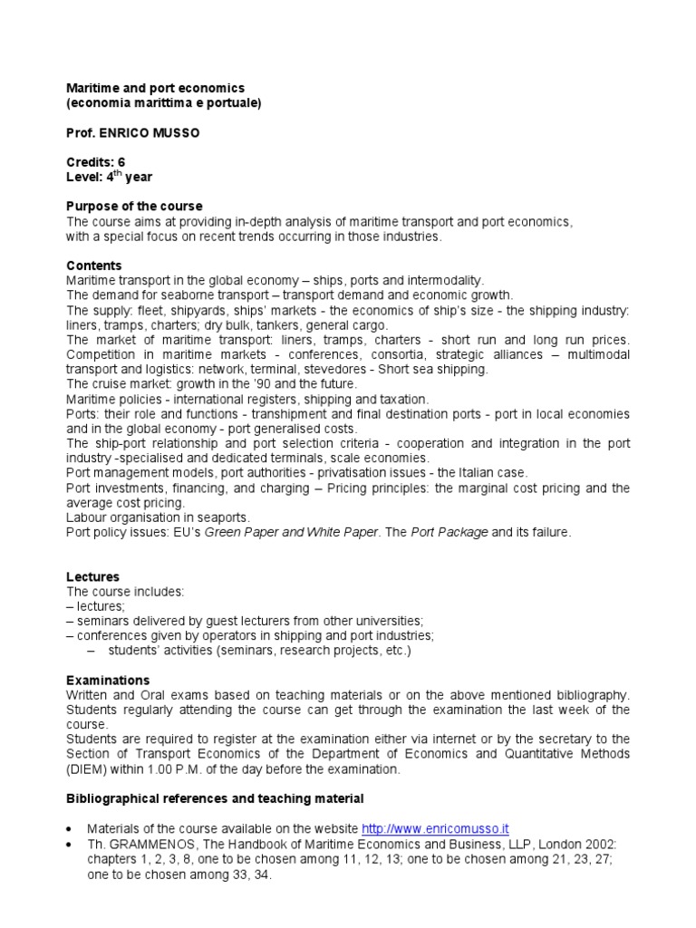 Maritime and Port Economics Course Overview | PDF | Port | Market ...