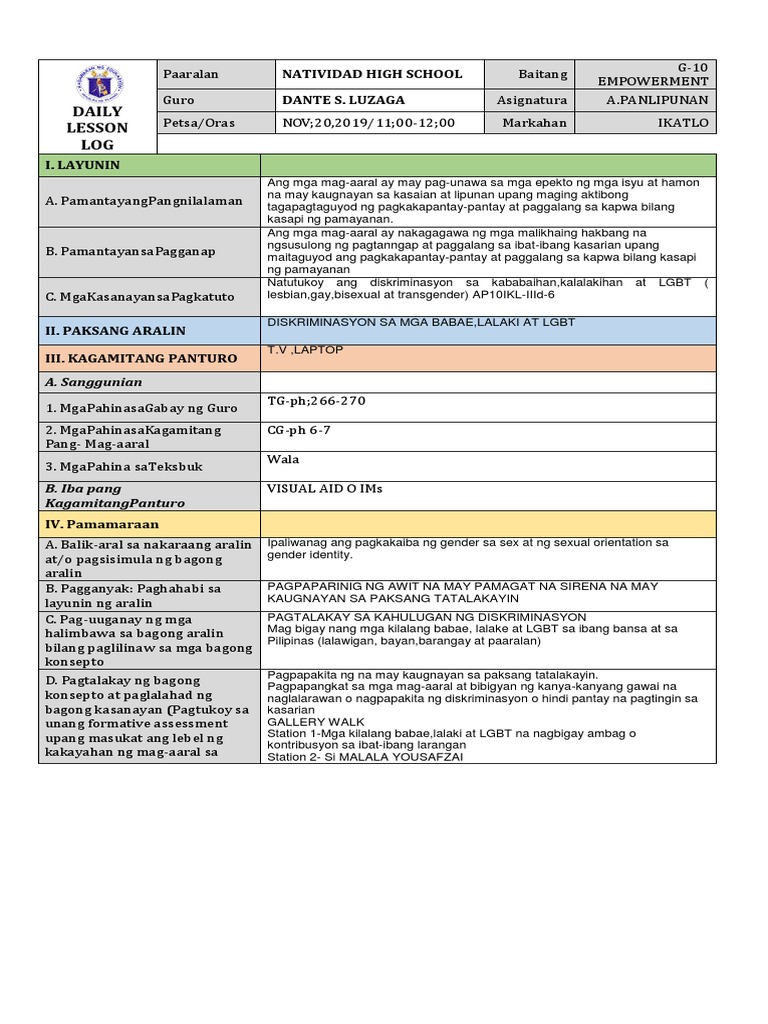 BLANK DLL FOR COT Filipino | PDF