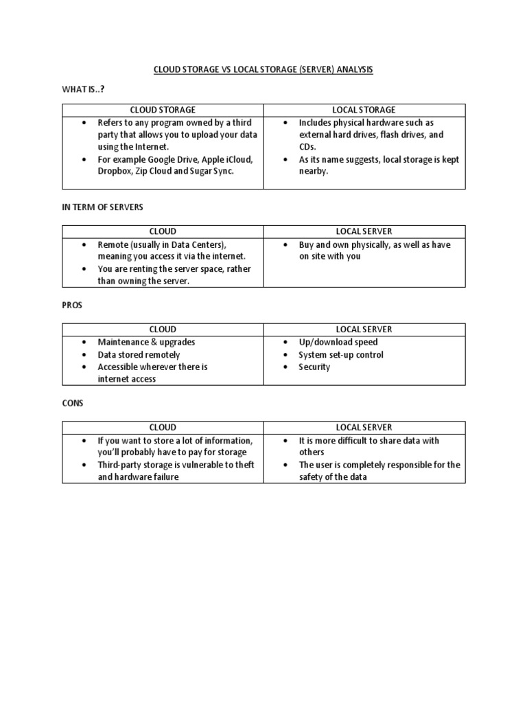 Cloud Storage VS Local Storage | PDF | Cloud Computing | Scalability