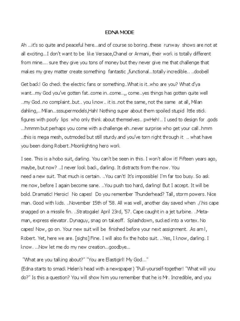 Edna Mode: The Eccentric Super Suit Designer | PDF
