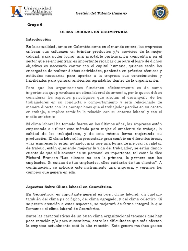 Ensayo Sobre Clima Laboral | Descargar gratis PDF | Gestión de recursos ...