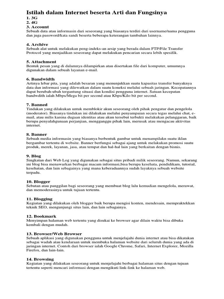 Istilah Dalam Internet Beserta Arti Dan Fungsinya | PDF