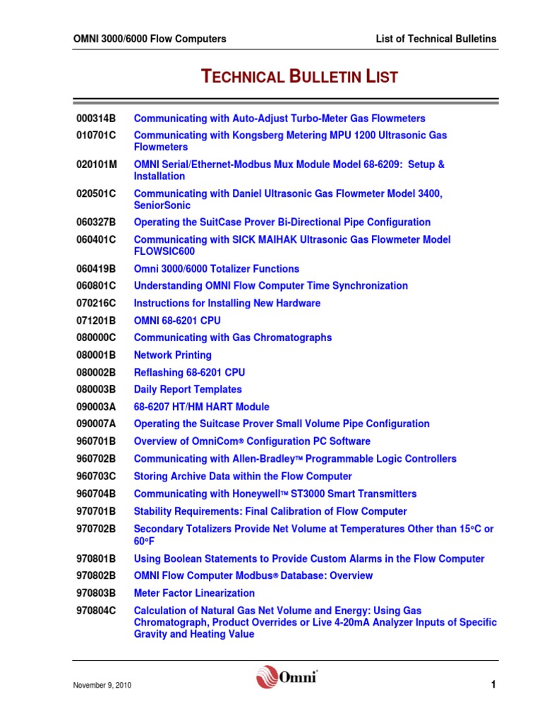Technical Bulletins List | PDF | Flow Measurement | Input/Output