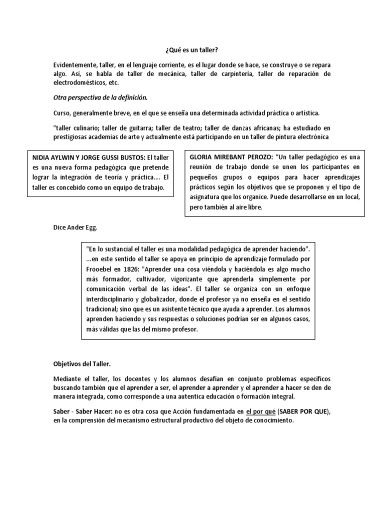 Qué Es Un Taller | PDF | Maestros | Pedagogía