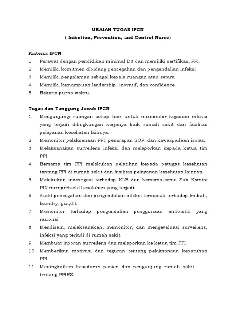 Uraian Tugas Tim Ipcn Dan Ipcln Ppi 1 | PDF