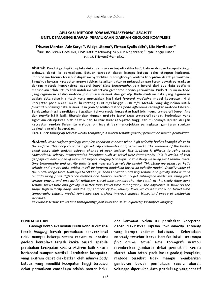 Joint Inversi Seismik-Gravity untuk Geologi Kompleks | PDF | Metode ...