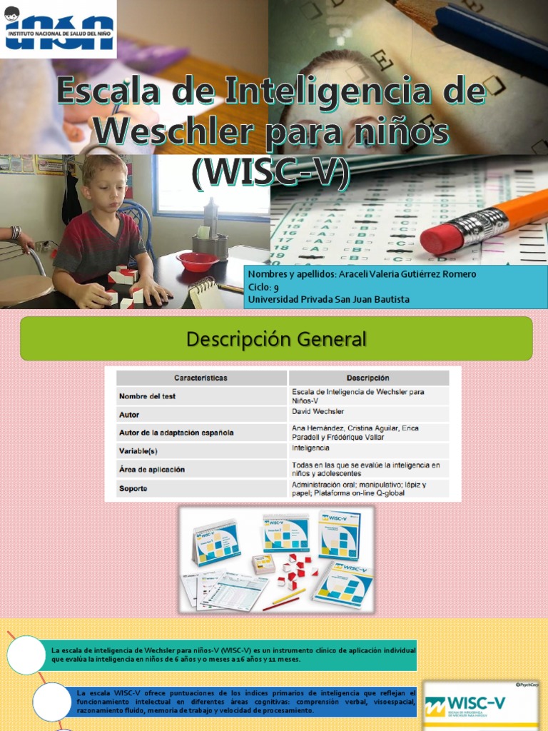Escala de Inteligencia de Weschler para Niños ( | PDF | Cociente de inteligencia | Inteligencia