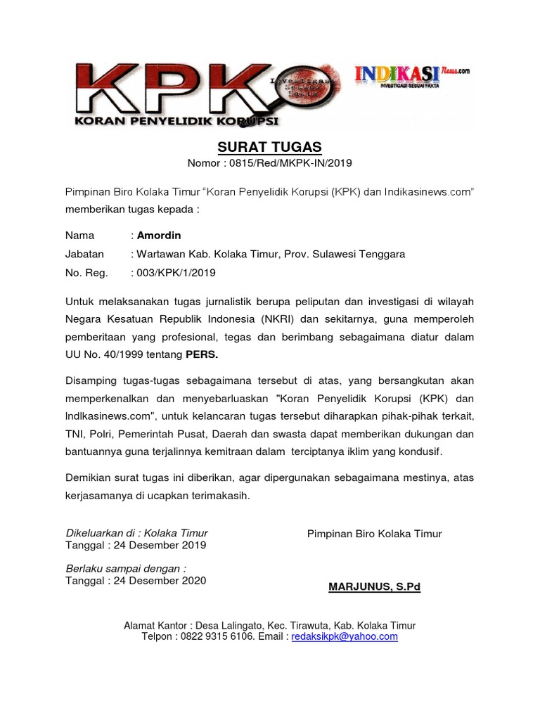Surat Tugas KPK | PDF