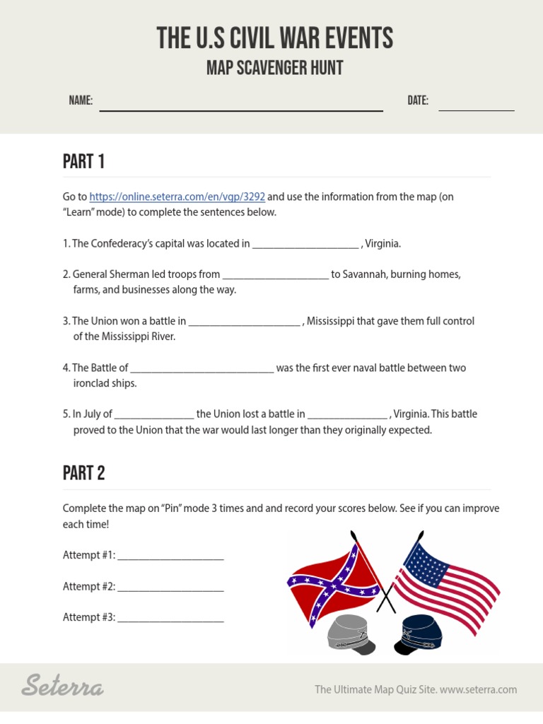 Civilwar Worksheet | PDF | American Civil War | Military Operations Of ...