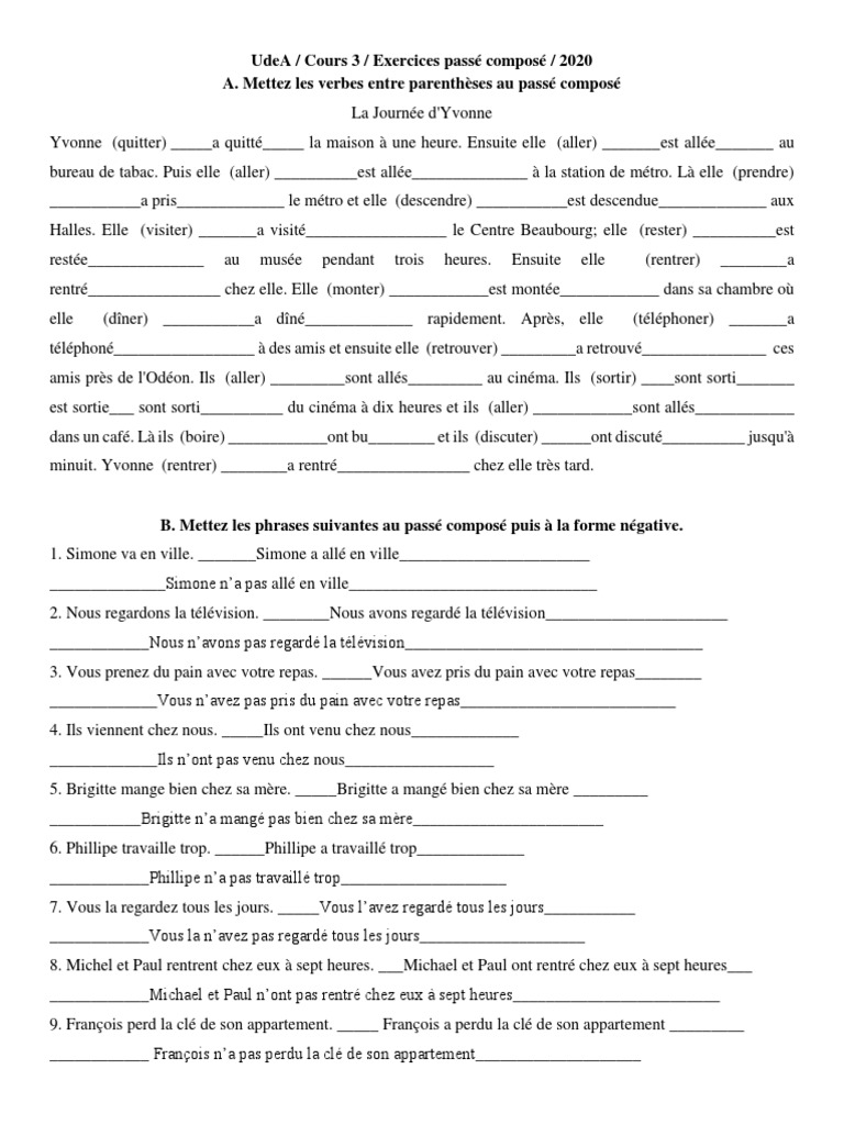 Exercices sur le passé composé | PDF | Arts du langage et discipline | Art
