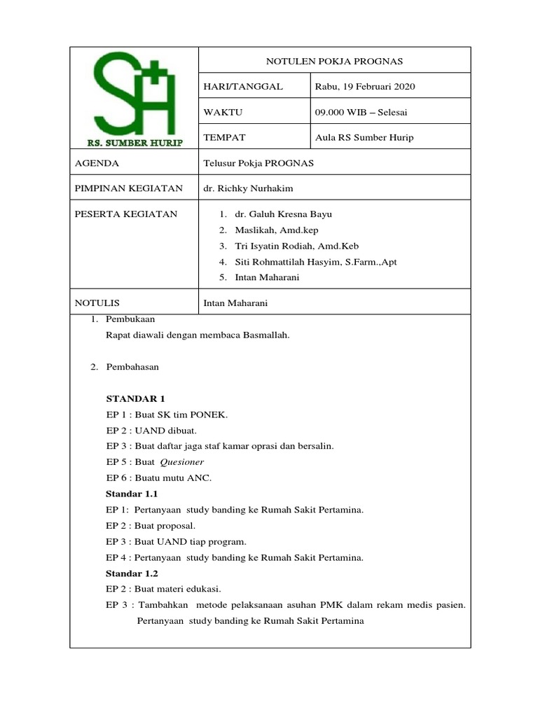 Notulen Pokja Prognas 19 Februari 2020 | PDF