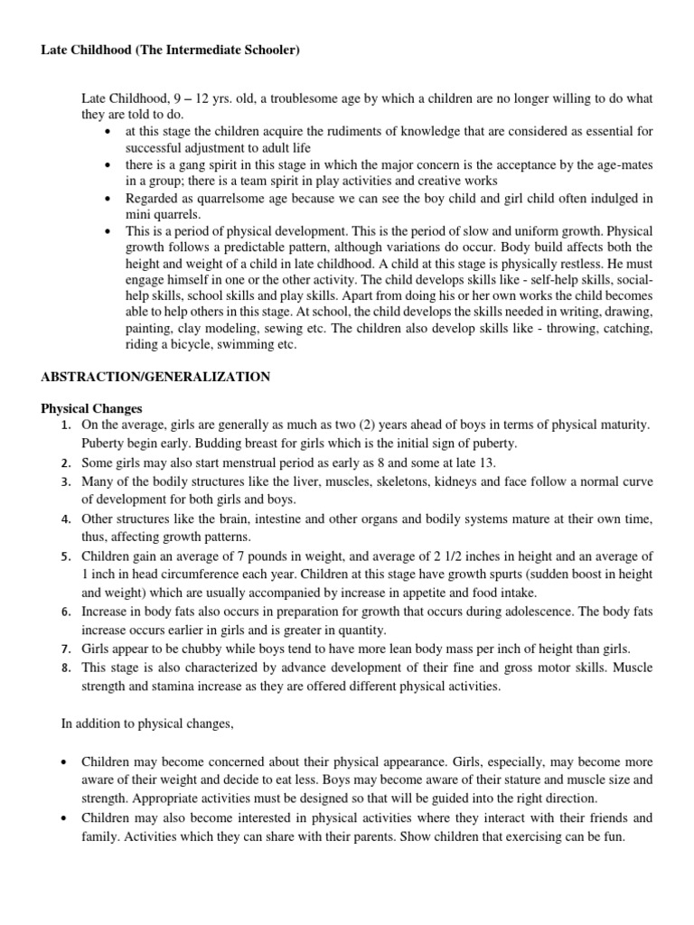 Physical Development in Late Childhood | PDF | Adolescence | Human Life ...