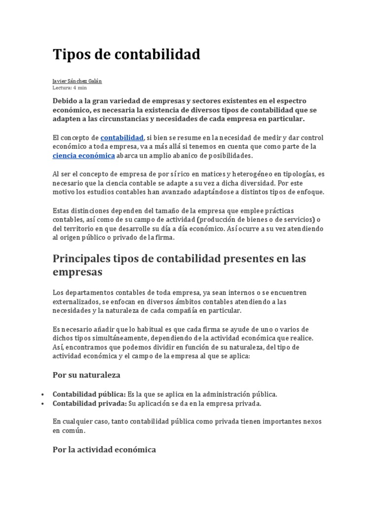 Tipos de Contabilidad | PDF | Contabilidad | Contabilidad financiera