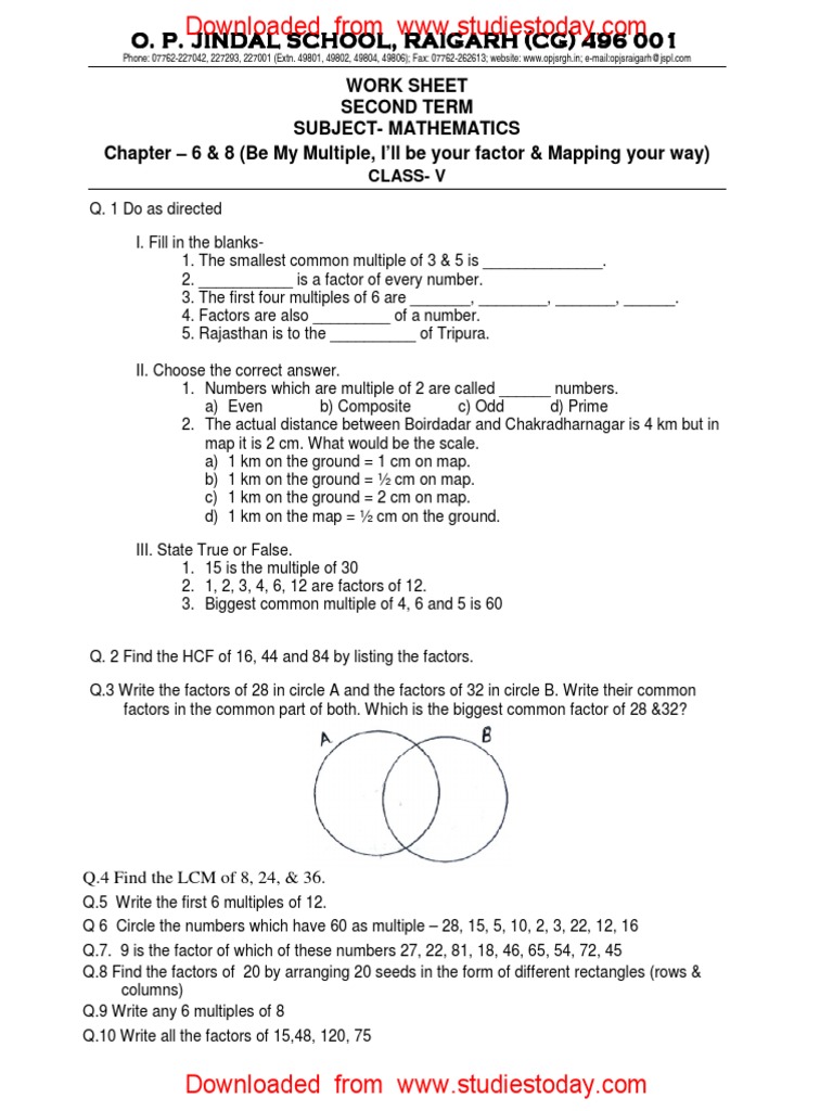 CBSE Class 5 Mathematics Worksheet - Be My Multiple | PDF | Teaching ...