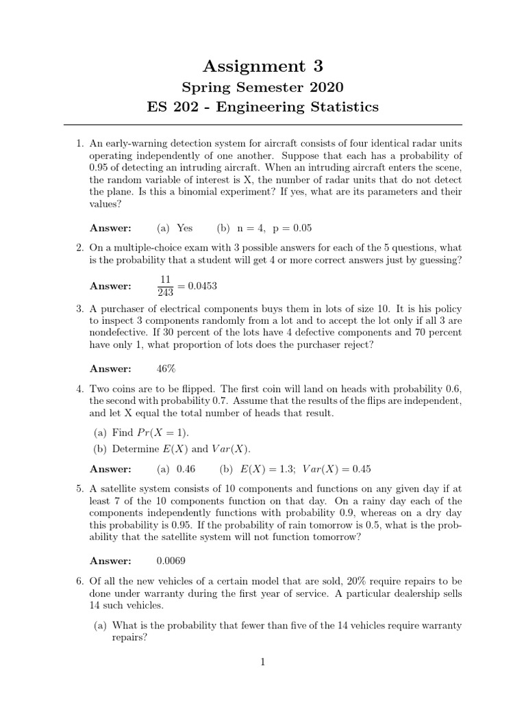 Engineering Statistics Assignment 3 | PDF