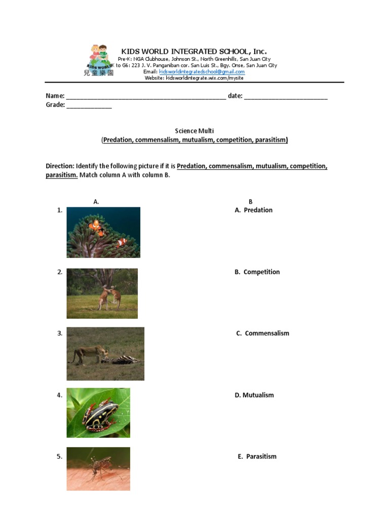 Predation, Commensalism, Mutualism, Competition, Parasitism | PDF