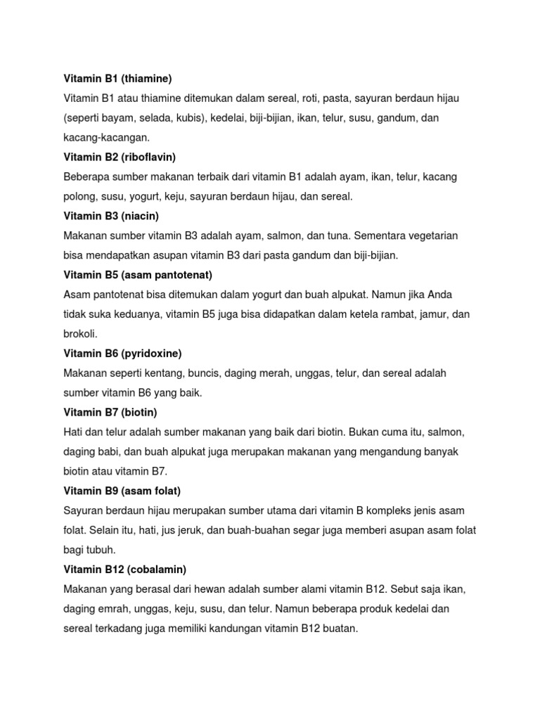 Vitamin B | PDF | Memasak, Makanan, & Anggur | Kesehatan Holistik