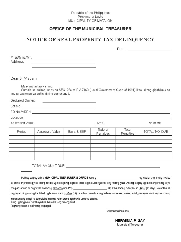 Notice of Real Property Tax Delinquency | PDF
