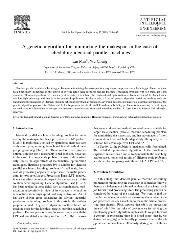 Genetic Algorithm Minimizes Makespan In Identical Parallel Machine Scheduling Pdf Genetic
