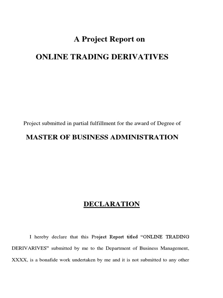 MBA Project Report On Online Trading Derivatives - 126193635 | PDF ...