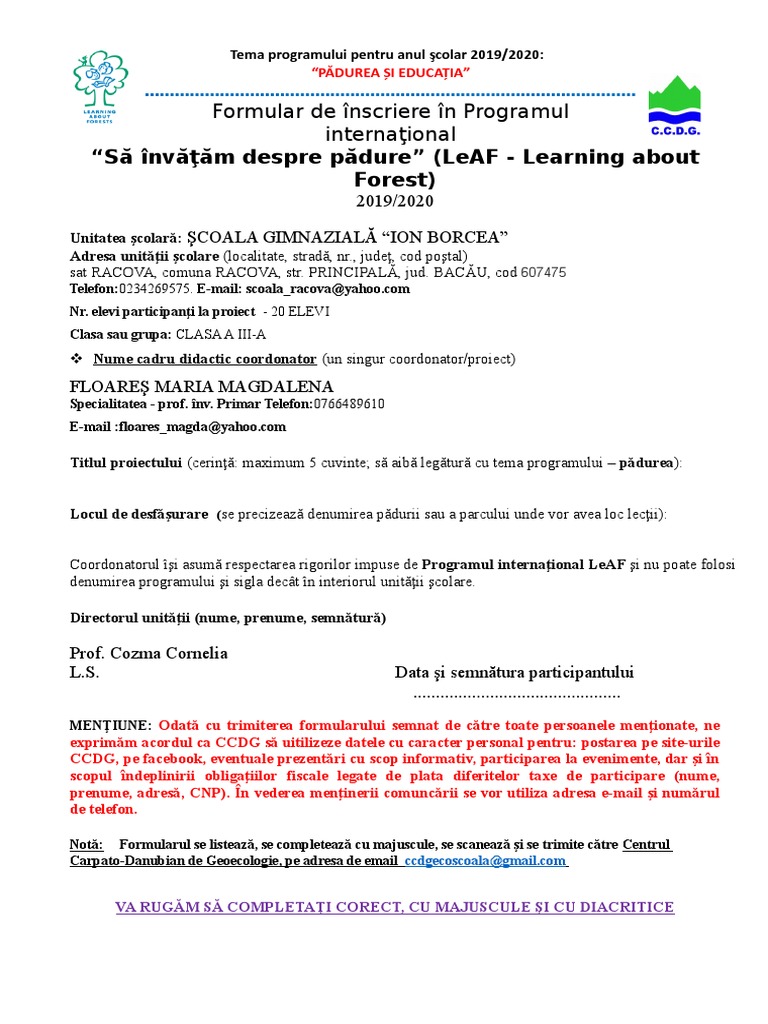 3.FORMULAR DE INSCRIERE LeAF | PDF