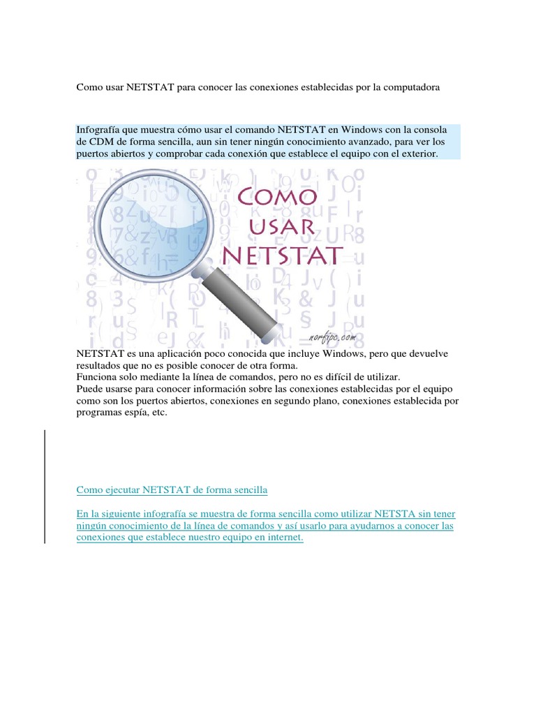 Uso de NETSTAT para ver conexiones en CMD | PDF | Informática | Tecnología