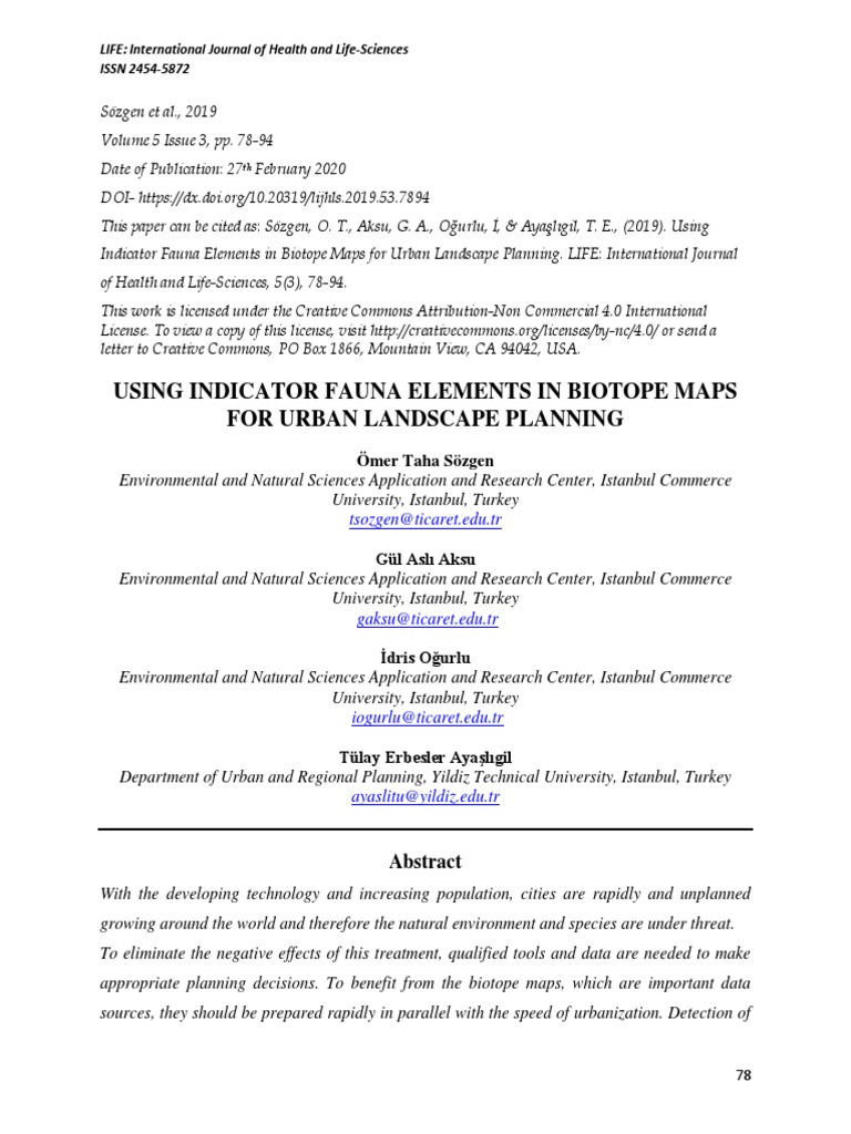 Using Indicator Fauna Elements in Biotope Maps For Urban Landscape ...