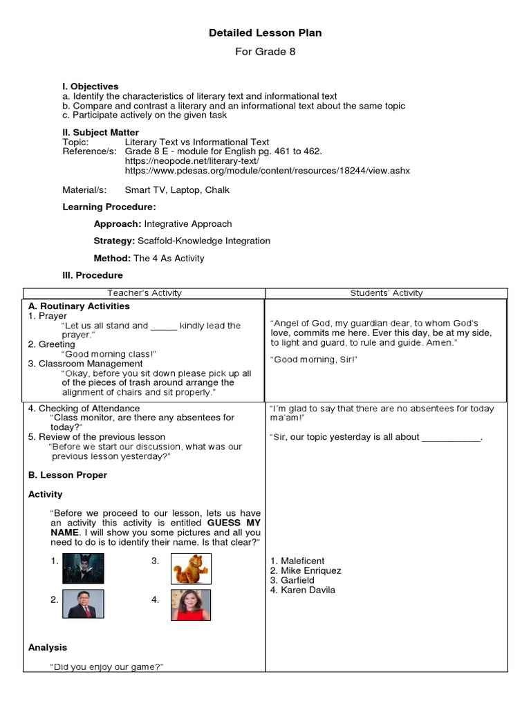 Literary Text Vs Informational Text | PDF | Books | Lesson Plan