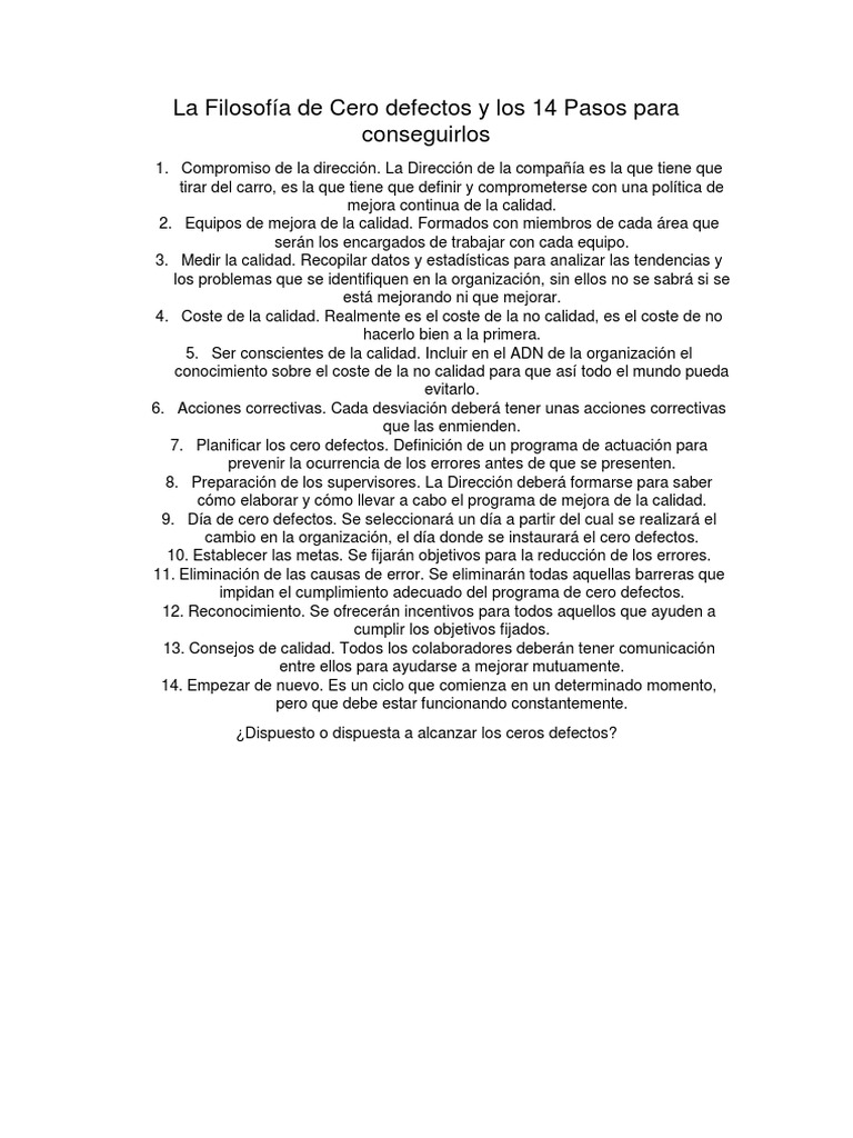 La Filosofía de Cero Defectos y Los 14 Pasos para Conseguirlos | PDF