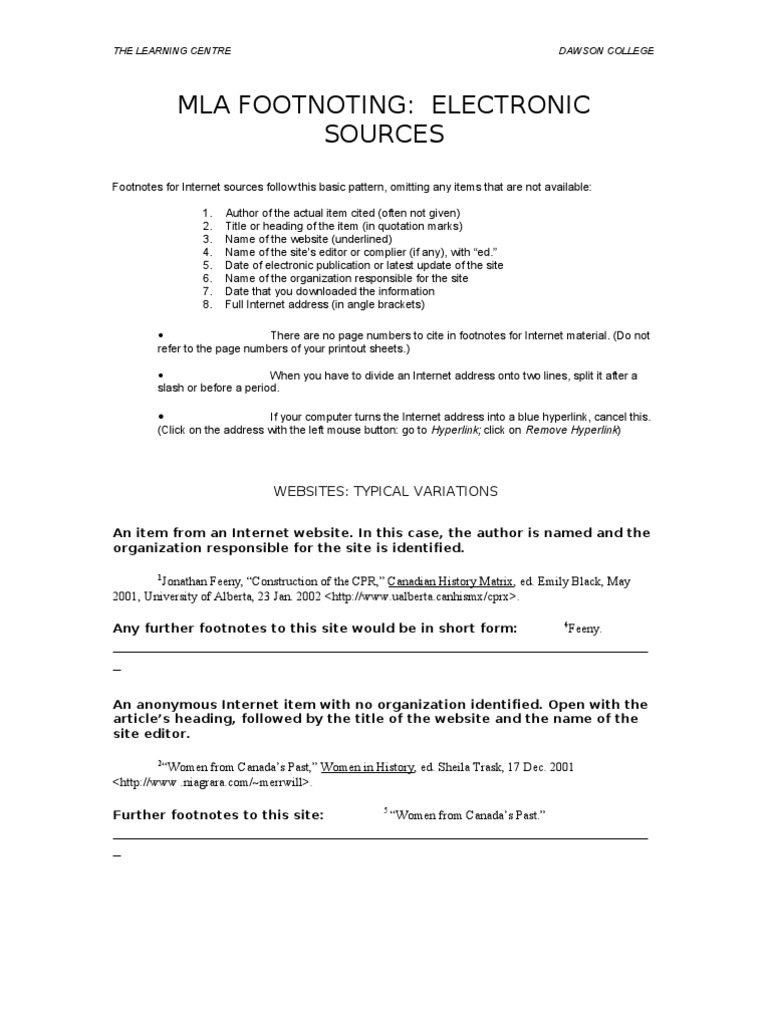 MLA Footnoting | PDF | Hyperlink | Websites