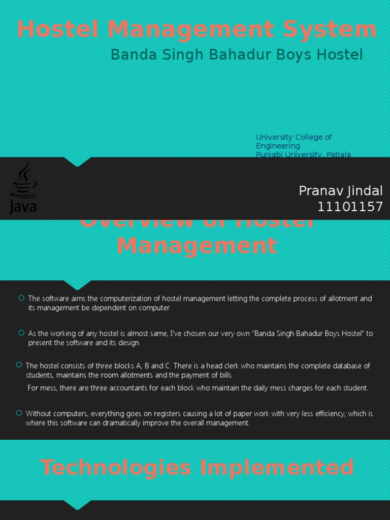 Hostel Management System Presentation Show - PPSX | PDF | Java Virtual ...