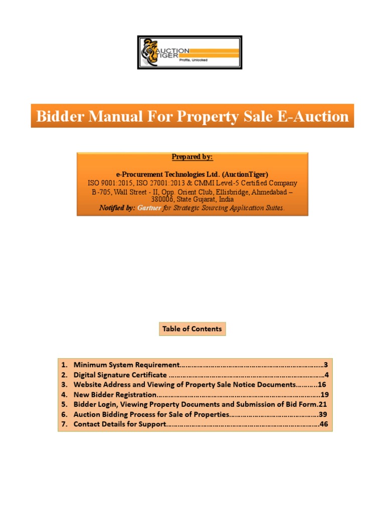 Bidder Manual For Property Sale | PDF | Public Key Certificate | Auction