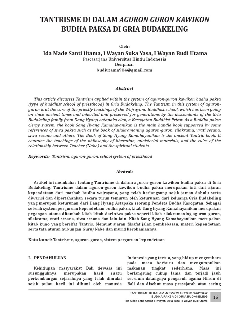 Tantrisme Di Dalam Aguron Guron Kawikon Budha Paksa Di Gria Budakeling ...