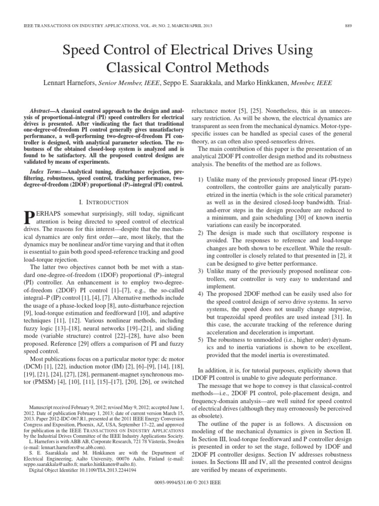 Speed Control of Electrical Drive Using Classical Techniques | PDF ...